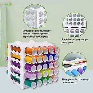 Krafetto Vinyl Roll Storage Organizer Rack, 25 Holes | Diameter 2", Stackable Vinyl Roll Holder, Desktop Art Supply Storage Organizer for Craft Room
