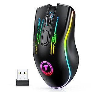 TECURS Gaming Mouse Wireless Gaming Mouse,USB Optical Computer Mouse Mice with 5 LED Lights,Rechargeable Gamer Mouse,4800 DPI for Laptop PC Gamer Desktop Chromebook Mac,Black