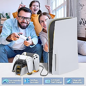 PS5 Controller Charger Compatible with DualSense & Edge Controller, 2.0 H Fast PS5 Charger with 5V/3A Adapter and USB-C Cable, PS5 Charging Station with 2 Charging Options & Indicator
