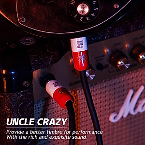 uncle crazy Guitar Instrument Cable, 10 Feet, 20 AWG Electric Instrument Cable Bass Amp Cord for Guitar Bass Amplifier Audio, Straight-Straight Angle, ¼ Inch (6.35mm) Connectors(Pro Black 10)
