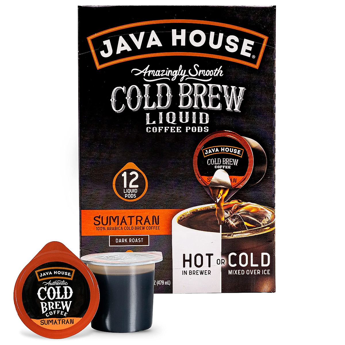 Java House Cold Brew Coffee Concentrate Single Serve Liquid Pods, Sumatran, 12 Count