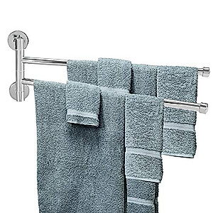 Wifehelper Swivel Towel Bar Bathroom Wall Mounted Towel Rack Swing Out Rotating Hanger Towel Holder Storage Organizer Space Saving for Bathroom(2 Arms)