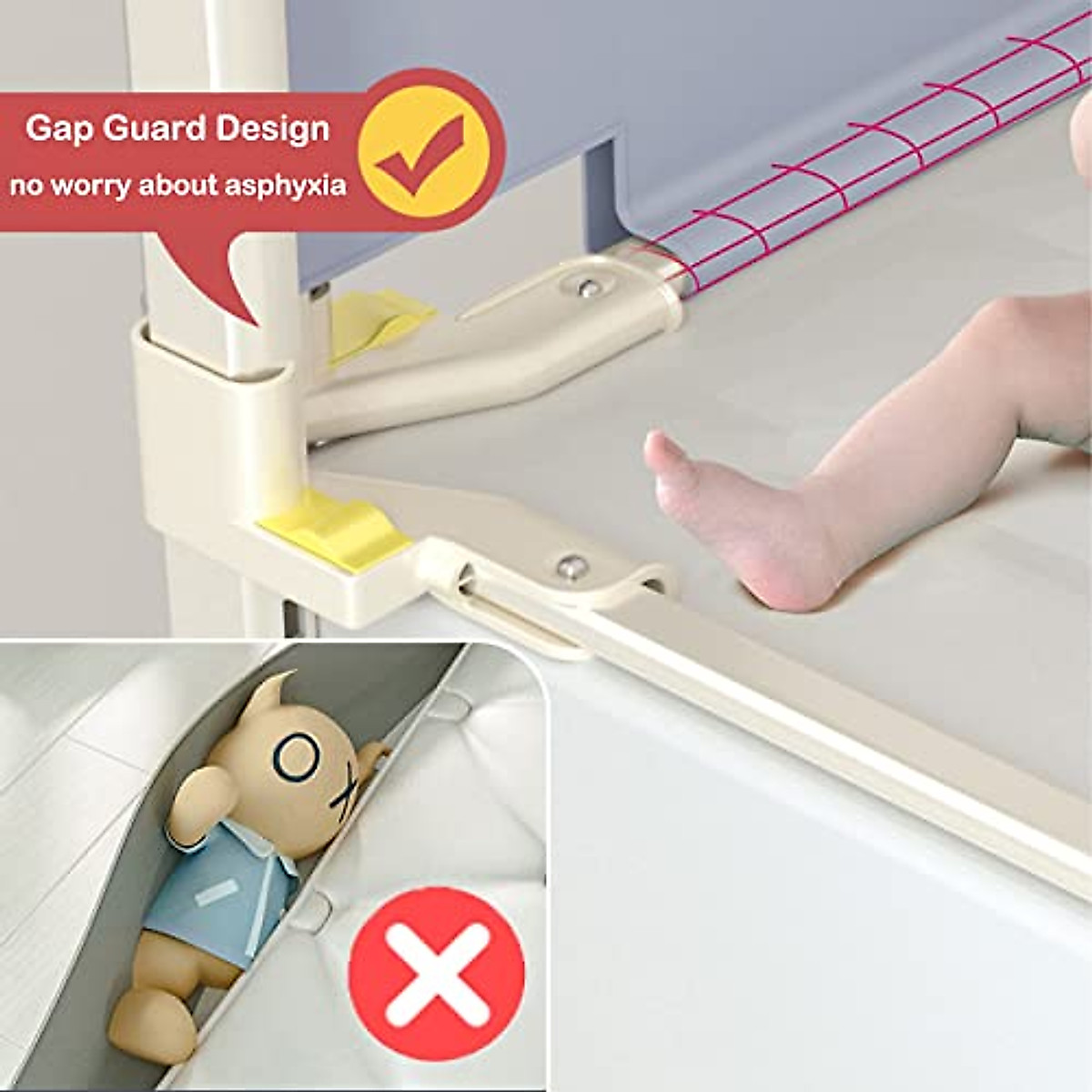 KCRET Bed Rail for Toddlers,Upgraded Infants Safety Bed Guardrail with Breathable Fabric for Twin, Double, Full-Size Queen & King Mattress (78.7“×30”, Gray)