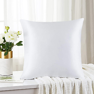 Mellanni Pure Silk Throw Pillowcase - Perfect for Hair and Skin, Preventing Wrinkles - Easy Care - Naturally Cooling Silk Pillow Cover with Hidden Zipper (Throw, White)