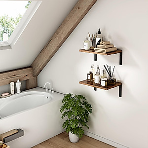 Inforth Floating Shelves for Wall Display, 12” Deep Wall Mounted Shelves for Living Room, Bedroom, Kitchen, Office Decor, Modern Hanging Bookshelf, Storage and Display Shelf Set (Rustic Brown)