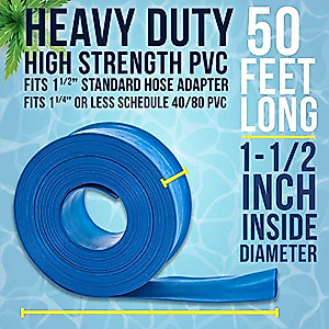 U.S. Pool Supply 1-1/2" x 50' Heavy Duty Blue Swimming Pool Backwash Hose with Hose Clamp