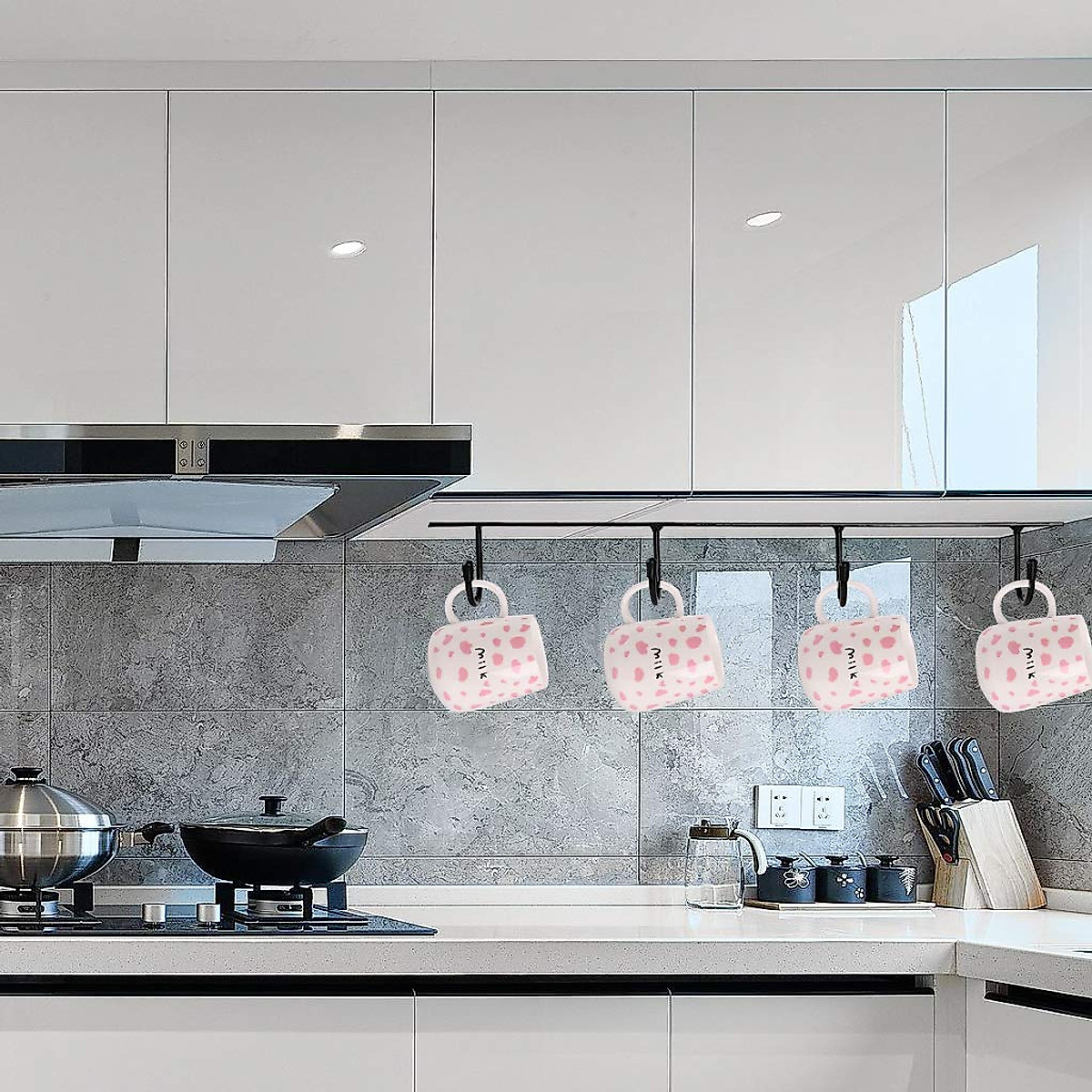 Tonxus Under Cabinet Coffee Mug Holder Rustic Cup Hook Iron Mug Storage Hanger Under Shelf Hanging Mug Organizer Rack for Mugs, Coffee Cups and Kitchen Utensils Display (Black)