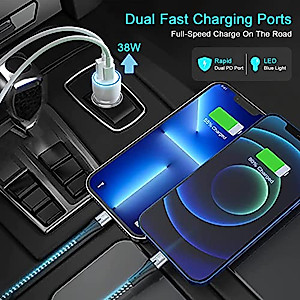 iPhone Fast Car Charger, Dual 40W Cigarette Lighter USB Type C Car Charger + 20W PD Wall Charger Adapter + 2 Pack USB C to Lightning Cables, Supply Wall Charger Fast Charging for iPhone iPad
