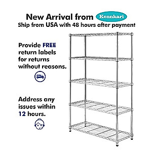 Kennkari 36“ × 14” Free Standing Shelving Unit, 5-Tier Adjustable Metal Shelf Organizer Rack for Pantry/Laundry/Kitchen/Dorm, Wire Storage Shelves (Silver)