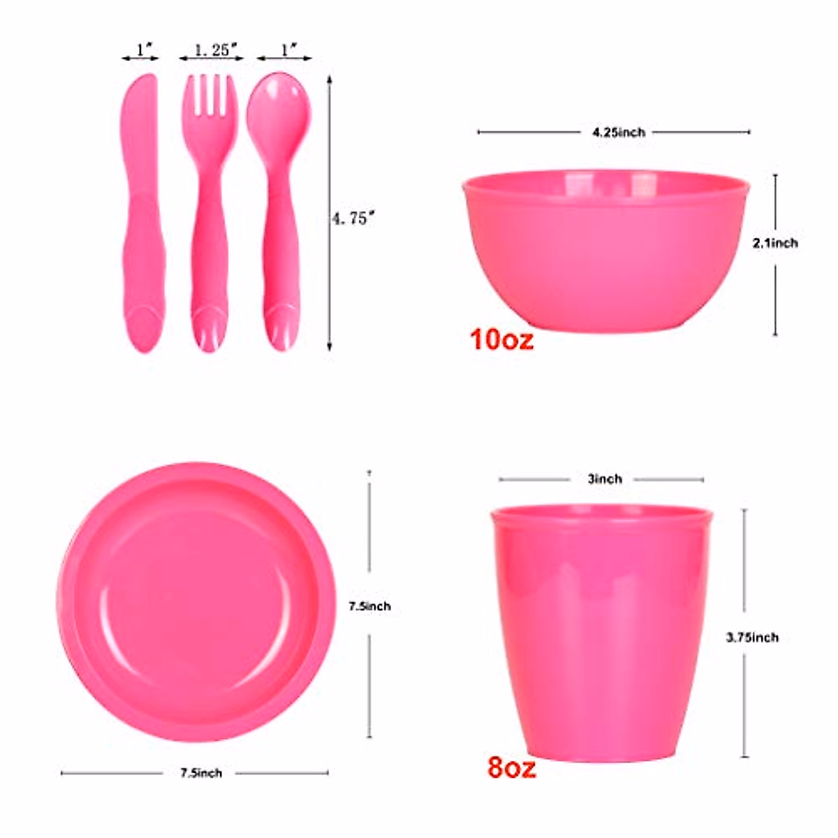 Youngever 54 pcs Plastic Kids Dinnerware Set of 9 in 9 Peach Colors, Toddler Dining Set, Cups, Kids Plates, Kids Bowls, Flatware Set, Kids Dishes Set