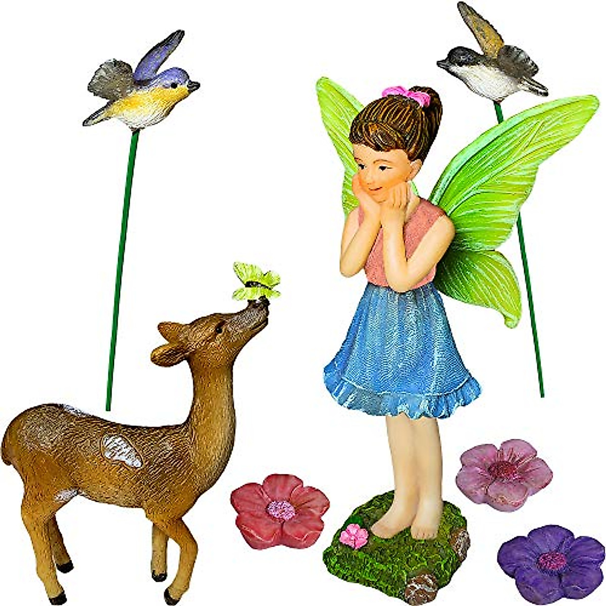 Mood Lab Fairy Garden - Miniature Accessories and Figurines Kit - Deer Set of 7 pcs - for Outdoor or House Decor