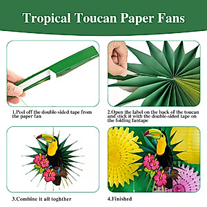 Easy Joy Tropical Bird Toucan Leave Garland Party Kit Paper Palm Leaves Paper Fan Paper Lanterns for Summer Hawaiian Luau Tiki Tropical Themed Party Decorations Luau Party Supplies Decor