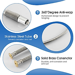 44” Length Commercial Sink Sprayer Hose, Pre-rinse Hose for Commercial Kitchen Sink Faucets Stainless Steel Hose Replacement Kit