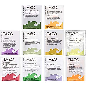 Tazo Tea Bags Sampler 40 Count Variety Gift Box, 10 Different Flavors with By The Cup Honey Sticks