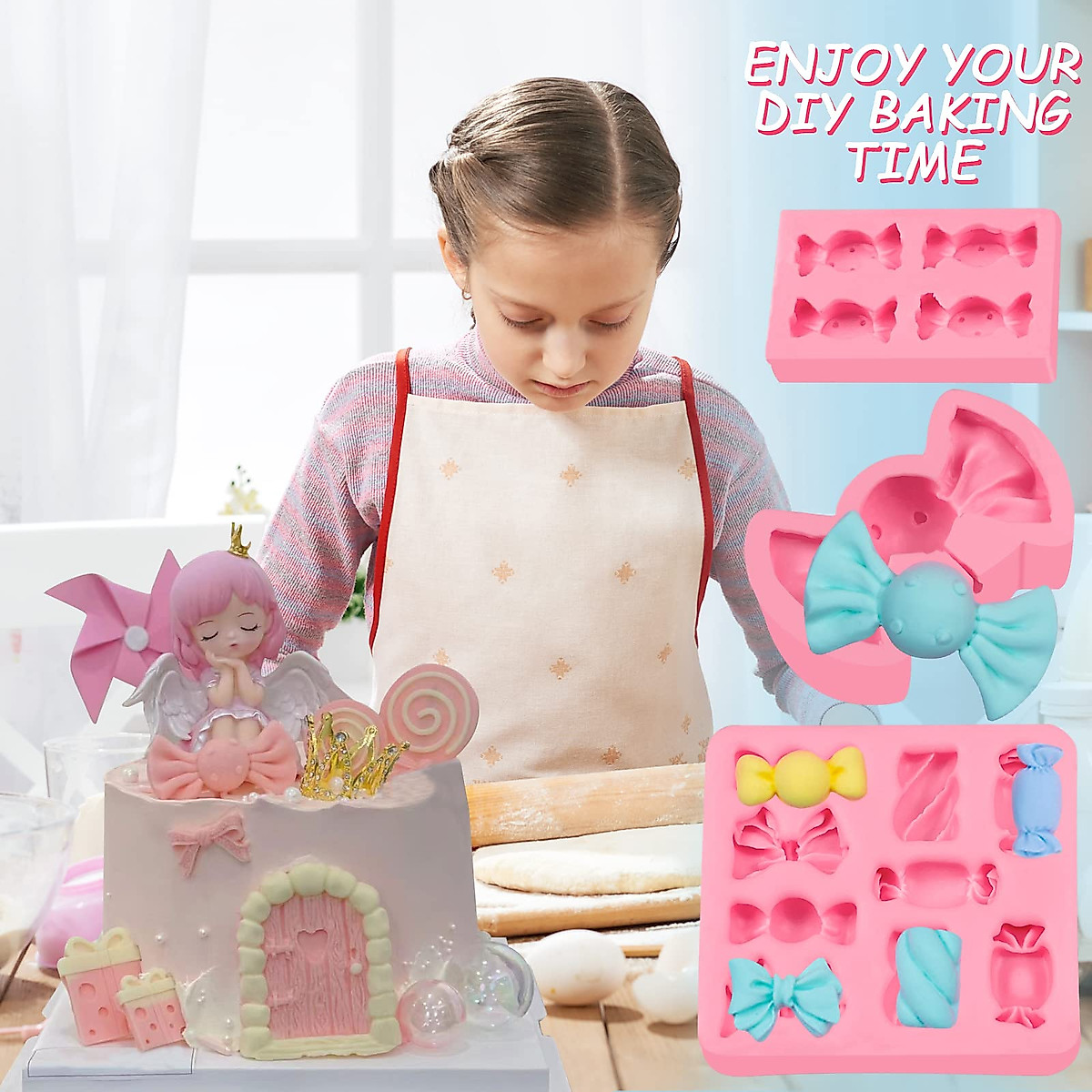 Candy Lollipop Molds 3Pcs, Candy Shape Cake Decorating Silicone Molds for DIY Chocolate Mousse Cookie Butter Gum Cupcake Topper Flower Paste Epoxy Clay Plaster Candle Soap