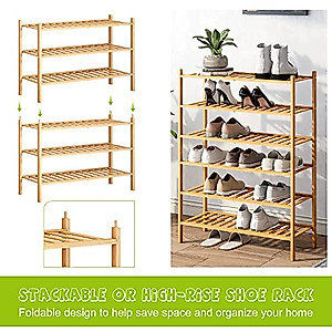 BMOSU 3-Tier Bamboo Shoe Rack Premium Stackable Shoe shelf Storage Organizer For Hallway Closet Living Room Entryway Organizer (Natural Bamboo)