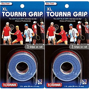 Unique Sports Tourna Tennis 3 XL Overgrips Absorbent Dry Feel Tournagrip Blue (2-Pack)