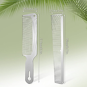 Patelai 2 Pieces Metal Comb Set, Stainless Steel Blending Comb Fine Styling Cutting Comb Flat Top Clipper Comb Metal Detangling Comb for Men Women Salon, Silver