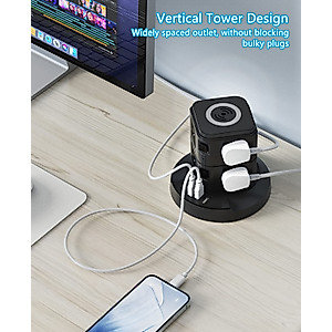 Power Strip Tower Surge Protector, Extension Tower with Wireless Charging, Vertical Charging Station with 8 Plug 3 USB Ports, for Home Office Hotel Dorm,Black