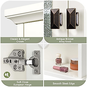 MXARLTR Wall Mount Bathroom Storage Cabinet, Medicine Cabinet with Tempered Glass Door and Buffering Hinge Over Toilet Storage Cabinet Wall Mounted Organizer Above Toilet Storage Cabinet (Cream White)