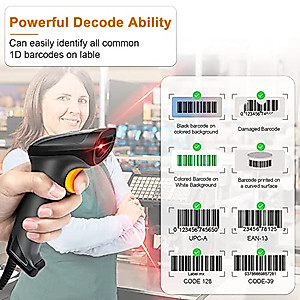 1D Laser Wired Barcode Scanners Readers, Wired Handheld Laser Barcode Scanner, Automatic 1D Bar Code Reader for Supermarket, Convenience Store, Warehouse