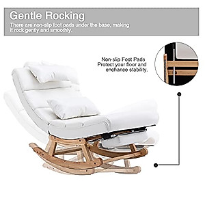 NIOIIKIT Modern Rocking Lounge Chair, Upholstered Glider Chair for Nursery, Accent Rocker Chair with Large Back & Pull Out Pedal, Lie or Sleep Lazy Chair for Living Room, Bedroom, Balcony (White PU)