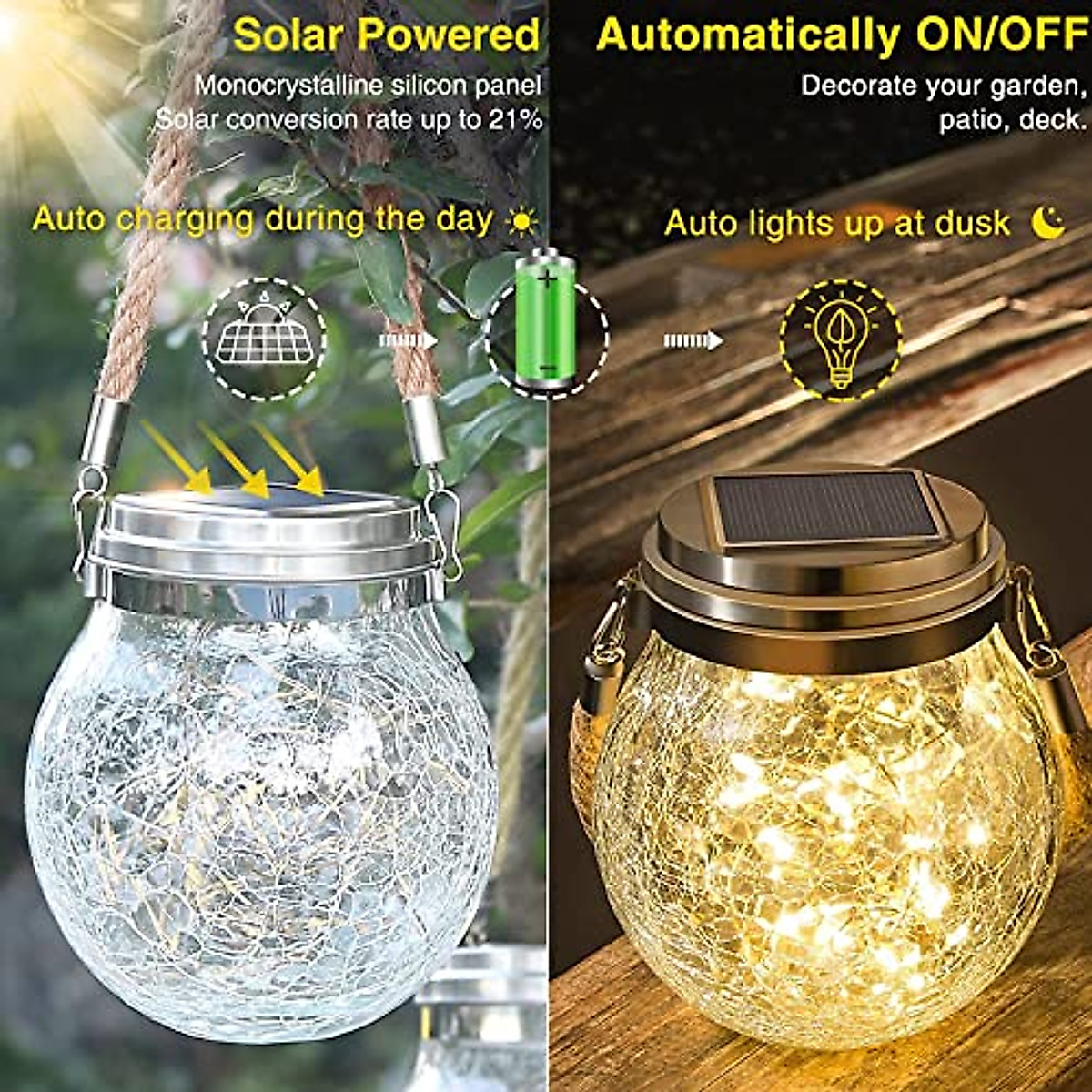 ROSHWEY Solar Lantern, 2 Pack Garden Decor Waterproof Outdoor Lanterns with 30 LED Christmas Decorations Solar Lights Patio Hanging Lights for Backyard Fence Pathway, Warm White