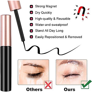 AOMIG Magnetic Eyelashes with Eyeliner Kit, 5 Pairs Natural Look False Eyelashes with Applicator, Waterproof Eyeliner Reusable Fake Lashes for Makeup Eyelashes Extension Black