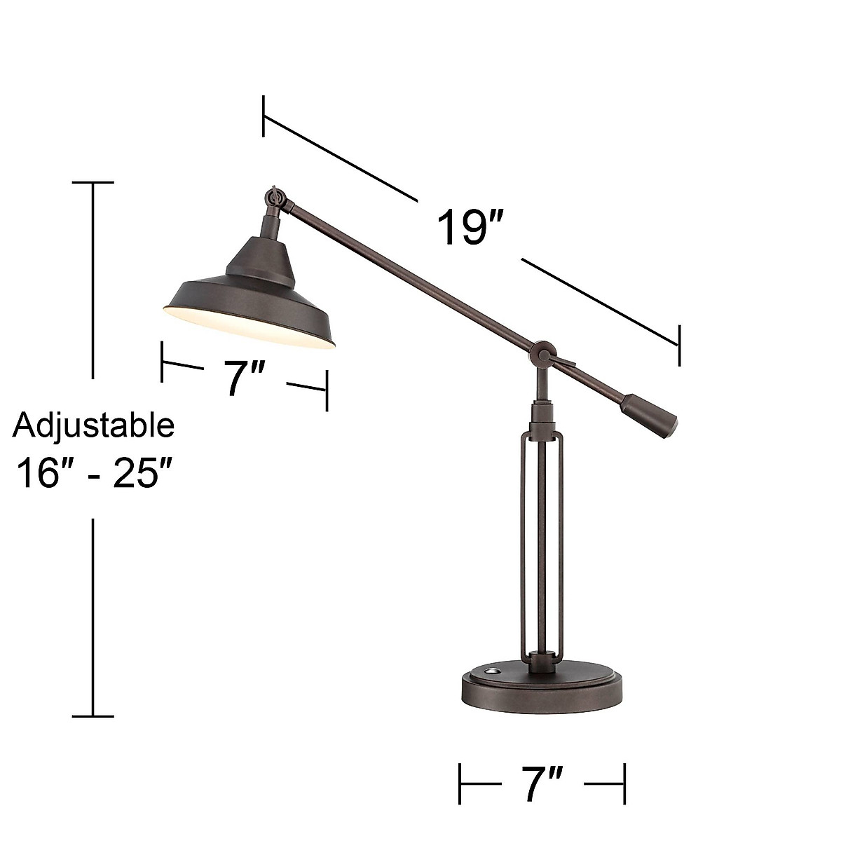 Franklin Iron Works Turnbuckle Rustic Farmhouse Desk Lamp 25" High with USB Charging Port Oil Rubbed Bronze LED Adjustable Metal Shade for Bedroom Living Room House Bedside Nightstand Home Office