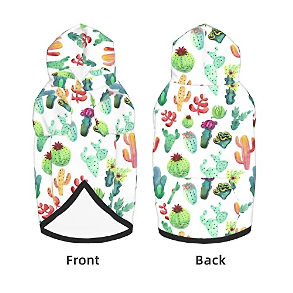 Large Dog Hoodie Watercolor-Cactus-Succulents Pet Clothes Sweater with Hat Soft Cat Outfit Coat Medium