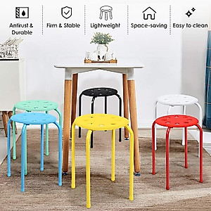 6-Pack Plastic Stackable Stools, 17.5" Multipurpose Stool Chairs w/Metal Frame, X-Shape Connection, Non-Slip Feet, Mulit Color for Students Child Kids, Colorful