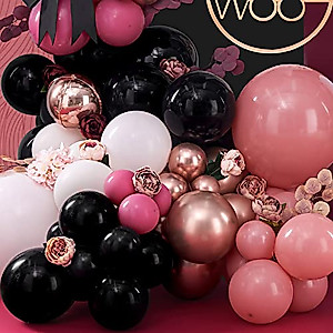 PartyWoo 140 pcs Pink Balloon Arch Kit, Black and Hot Pink Balloon Garland with Rose Gold 4D Balloons, Dusty Rose Metallic Balloons for Birthday Decorations, Wedding Decorations, Bachelorette Party