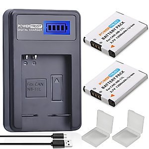 PowerTrust 2 Pack 3.7v NB-11L Replacement Battery and NB-11LH LCD USB Charger for Canon PowerShot A2300 IS, A2400 IS, A2500, A2600, A3400 IS, A3500 IS, A4000 IS, ELPH 110 HS, ELPH 115 HS, ELPH 130 HS,