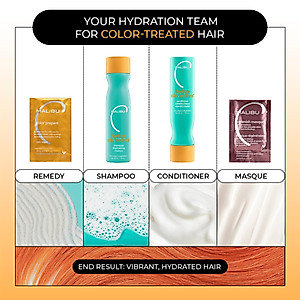 Malibu C Hydrate Color Wellness Collection - Moisturizing Color Safe Shampoo & Hydrating Hair Remedy - Formulated to Preserve + Protect Hair Color
