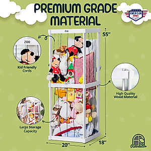 RELODECOR Stuffed Animal Zoo Storage, Wood Zoo Animals Toy Holder, Animal Cage Organizer, Ball Storage, Zoo Cage for Stuffed Animals