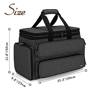 YARWO Knitting Yarn Bag, Portable Crochet Storage Tote with Double Top Cover and Yarn Holes for Knitting Needles(Up to 14”), Unfinished Projects and Skeins of Yarn, Black