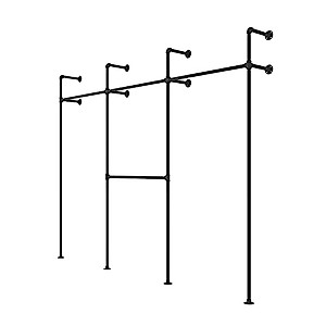 Industrial Pipe Clothing Rack,Moden Commercial Grade Pipe Clothes Racks,Wall Mounted Closet Storage Rack,Hanging Clothes Retail Display Rack,Heavy Duty Steampunk Garment Racks,Black(Three,Staggered)