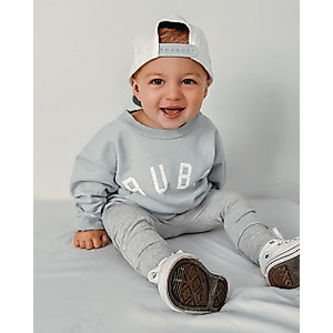 Baby Boy Clothes Outfits 2pcs Letter Print Crewneck Sweatshirt Pants Sweatsuit Little Boy Clothing(Bubs Blue, 6-12 Months)