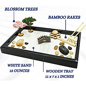 MEVELLYA Zen Garden for Desk - Japanese Zen Garden 11x7 Inch - Zen Garden Kit - Desktop Zen Garden - Large Zen Garden - Rock Garden - Zen Sand Garden for Desk - Japanese Sand Garden - Japanese Gift