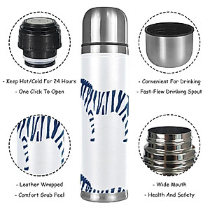 Stainless Steel Leather Vacuum Insulated Mug Zebra Thermos Water Bottle for Hot and Cold Drinks Kids Adults 16 Oz