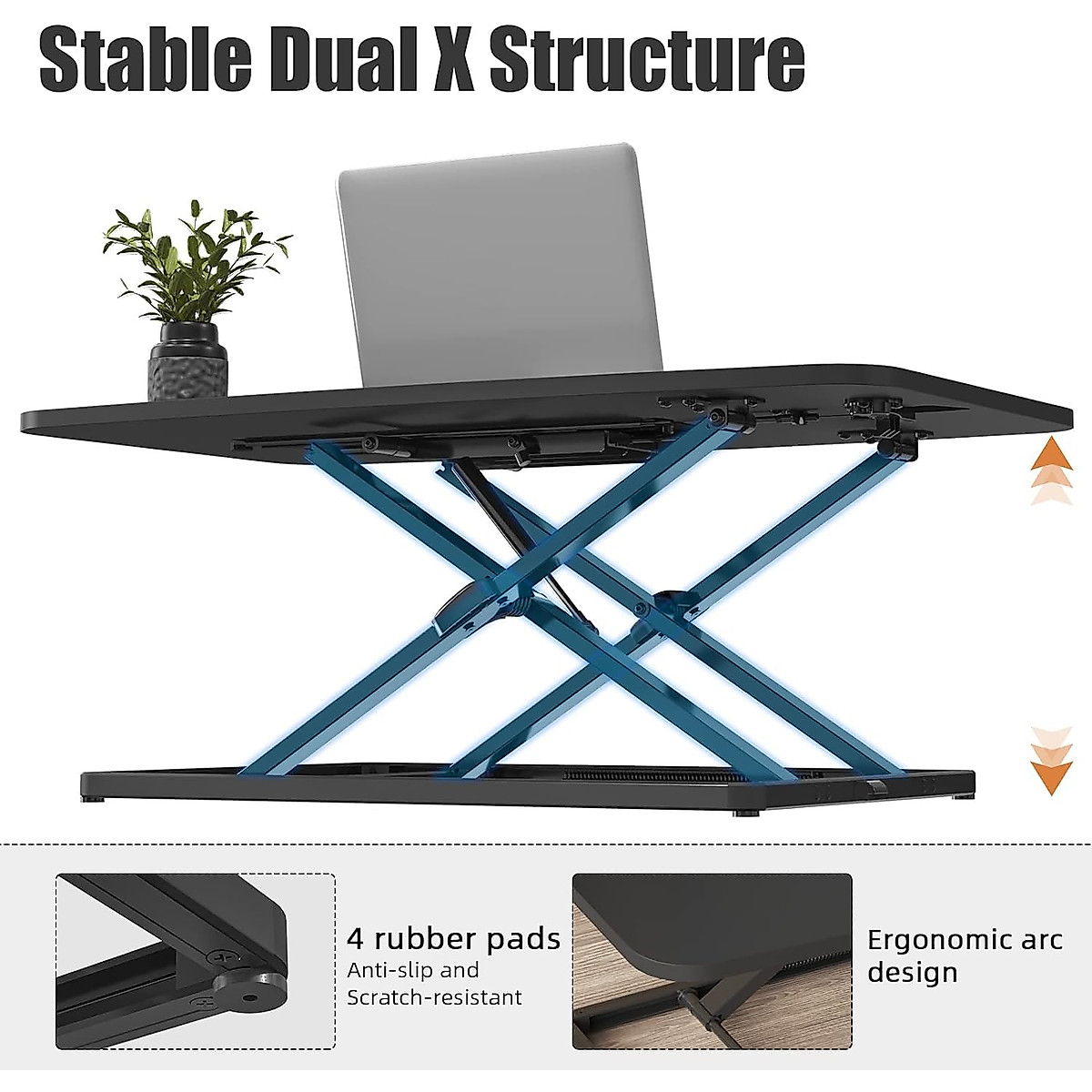 JOY worker Standing Desk Converter, 31 Inch Compact Height Adjustable Stand up Desk Riser, Ultra Low Profile Sit to Stand Desk for Laptop Riser Workstation, Black