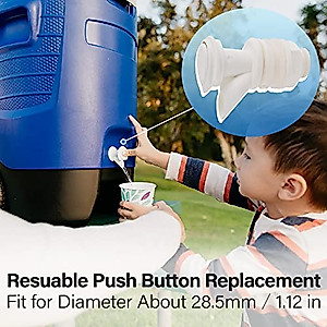 Push Button Spigot, Cooler Faucet Replacement, Reusable Water Jug Spigot, Plastic White Button for 2, 3, 5 and 10 Gallon Beverage Cooler Lever Pour Dispenser Outdoor Insulation Box (2PCS)