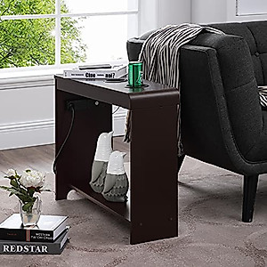 Jade Modern Nightstand with Charging Station | End Table with USB Ports & Outlets | Narrow Side Table for Bedroom & Living Room - Espresso