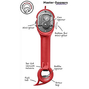 Kuhn Rikon Auto Safety Master Opener for Cans, Bottles and Jars, 9 x 2.75 inches, Red