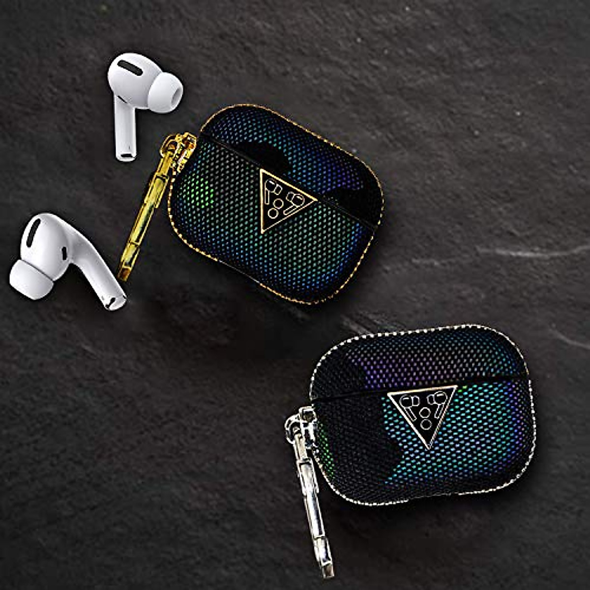 WEISHIJIE Case for AirPods Pro, AirPods Pro Case Cover, Leather AirPods Case Net Design Electroplating Metal Buckle for Men, with Gift Box (Black/Silver)