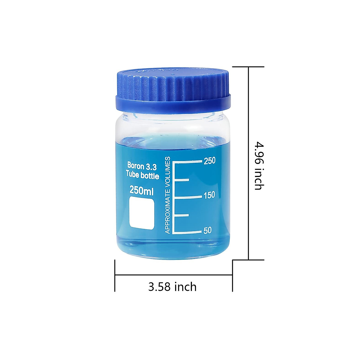 Basstein Lab Media Storage Reagent Wide Mouth Bottles Borosilicate Glass Graduated GL70 Screw Cap Leakproof Multi-Purpose for Scientific | pack of 3 (Blue,250ml)