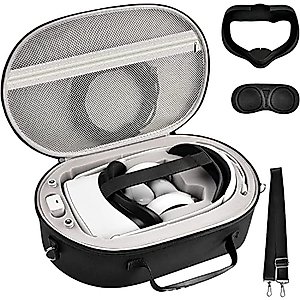 Carrying Case Compatible with Oculus Quest 2 Advanced All-In-One Virtual Reality Headset with Elite Strap & Touch Controller. Travel Storage Box Organizer Bag with Silicone Face Cover, Lens Protector