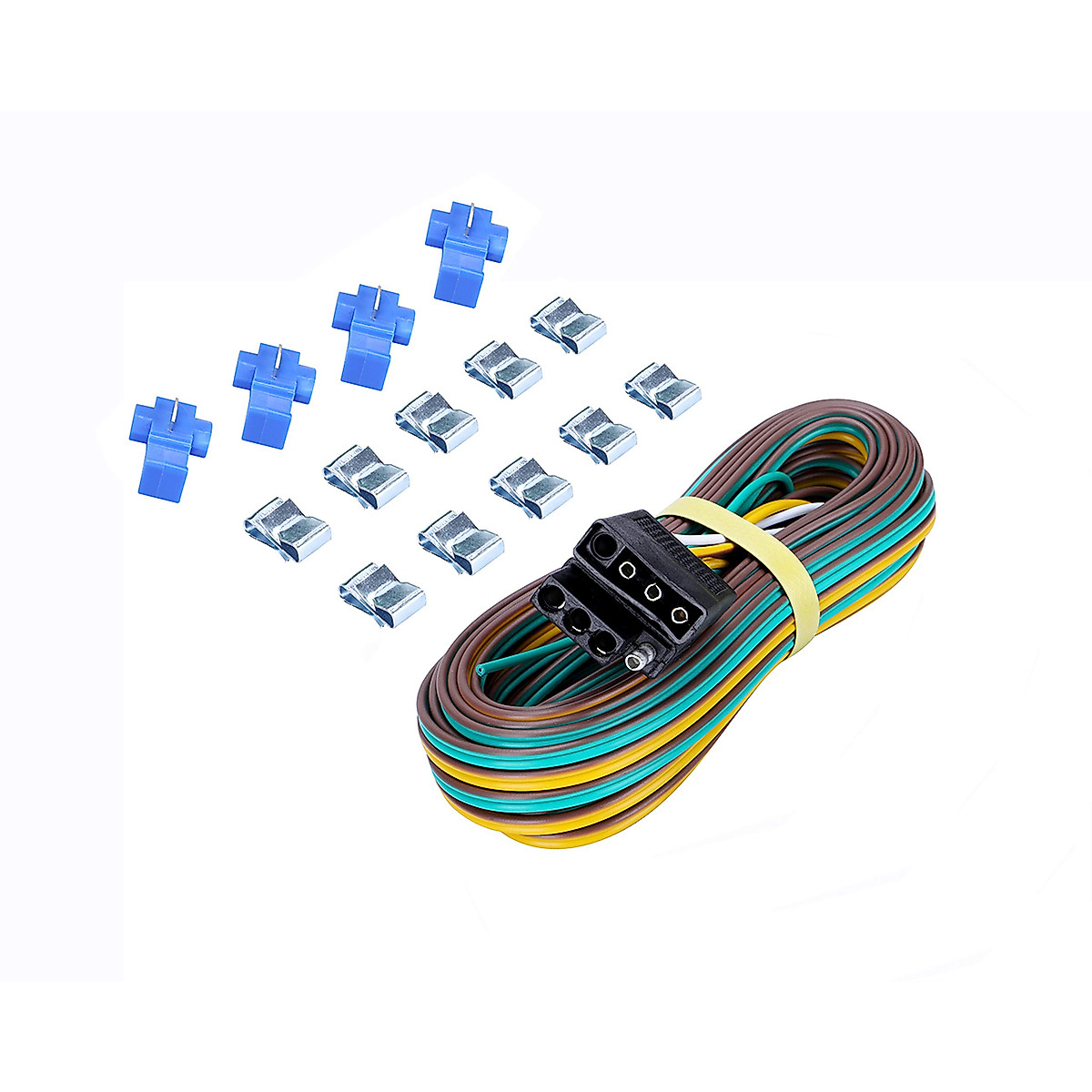 MaxxHaul 4-Pin Flat Trailer Wiring Harness Kit 25' Male and 4' Female [18 Gauge Color Coded Wires] for Utility & Boat Trailer Wire Kits Blue