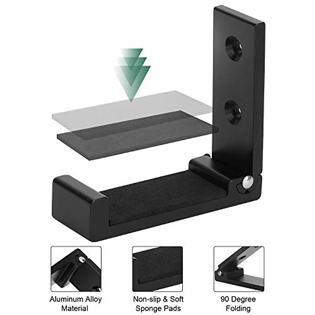 Folding Coat Hooks, 5 Pcs Heavy Duty Wall Hooks, Aluminum Alloy Adhesive Foldable Headphone Holder Hooks Wall Mounted with 10 Screws for Hanging Coat, Hat, Towel, Bag, Black