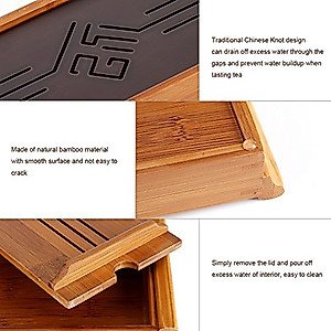 Natural Bamboo Tea Tray Drainage Type Cup Plate Traditional Chinese Style Serving Tray Kung Fu Tea Accessory 14.96 x 5.28 x 1.49inch